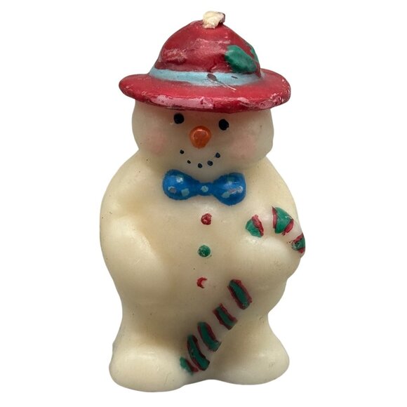 UNKNOWN | Holiday | Vintage Snowman Candle With Red Hat Candy Cane ...